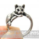 Lazy Kitty Cat Animal Pet Wrap Around Hug Ring In Silver Sizes 4 To 9 ...