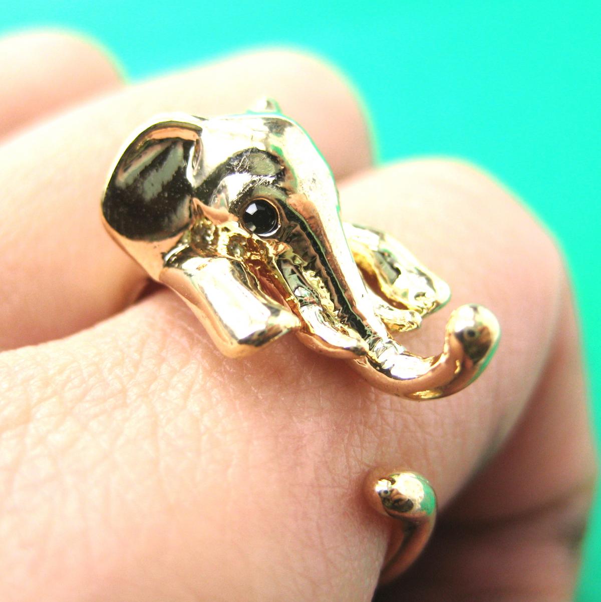 Realistic Elephant Animal Wrap Around Hug Ring In SHINY Gold Sizes 5 To ...