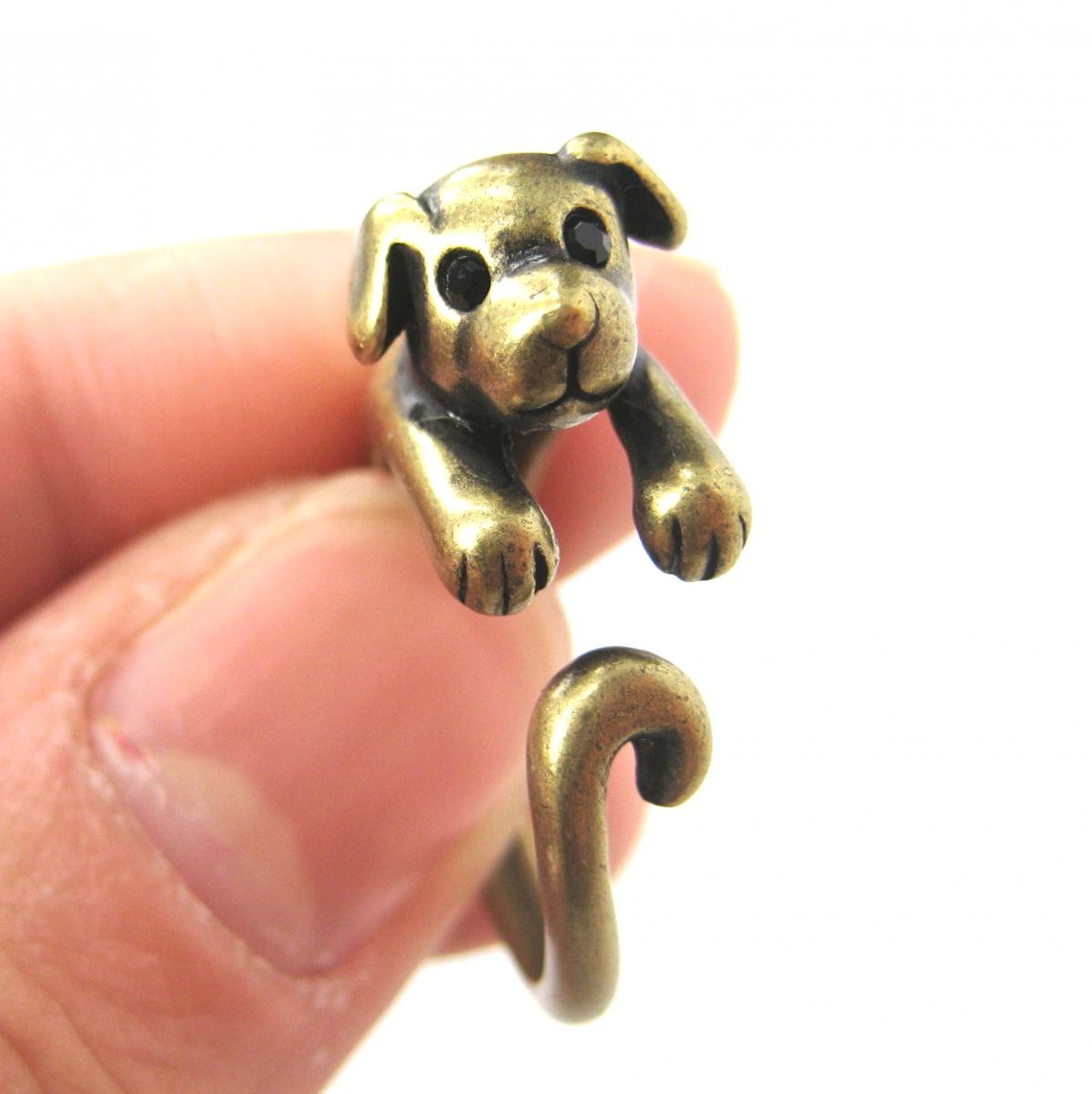 Realistic Puppy Dog Animal Pet Wrap Around Ring In Brass Sizes 4 To 9 ...
