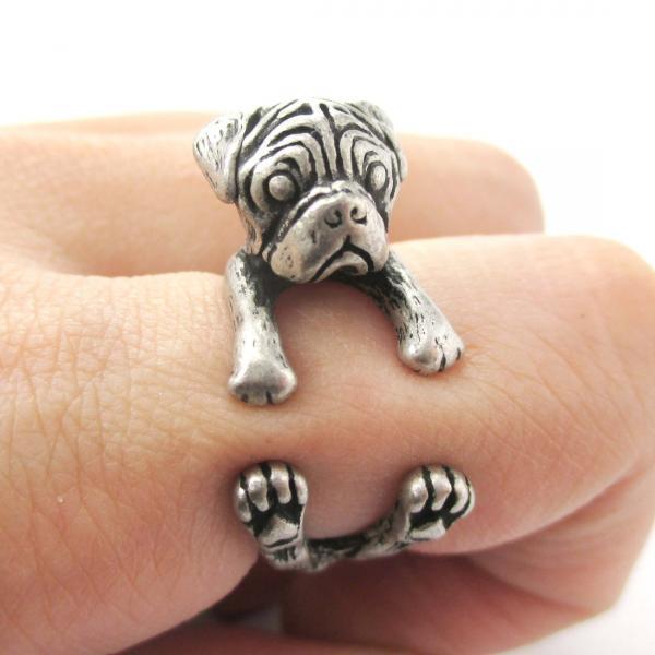 Pug Animal Ring Wrapped Around Your Finger In Silver | Sizes 4 - 8.5 on ...