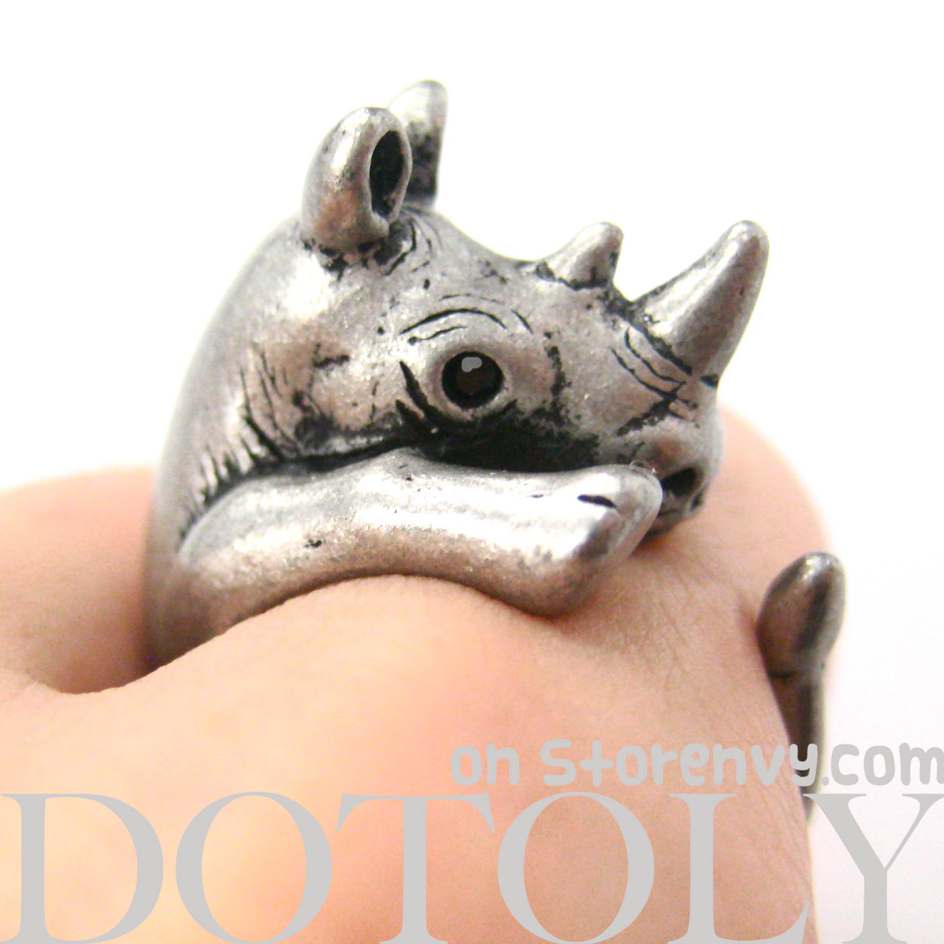 Realistic Rhinoceros Rhino Animal Wrap Ring In Silver - Sizes 5 To 10 ...