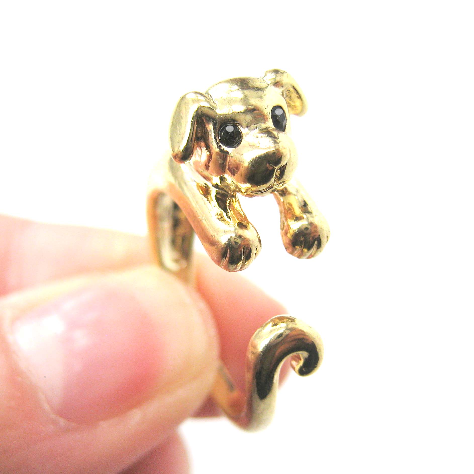 Realistic Puppy Dog Animal Pet Wrap Around Ring In Shiny Gold Sizes 4 ...