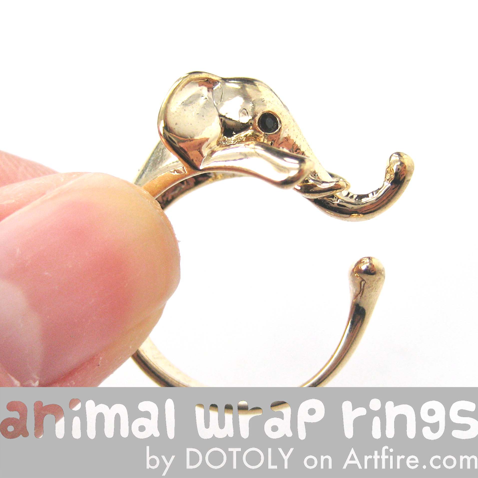 Realistic Elephant Animal Wrap Around Hug Ring In SHINY Gold Sizes 5 To ...