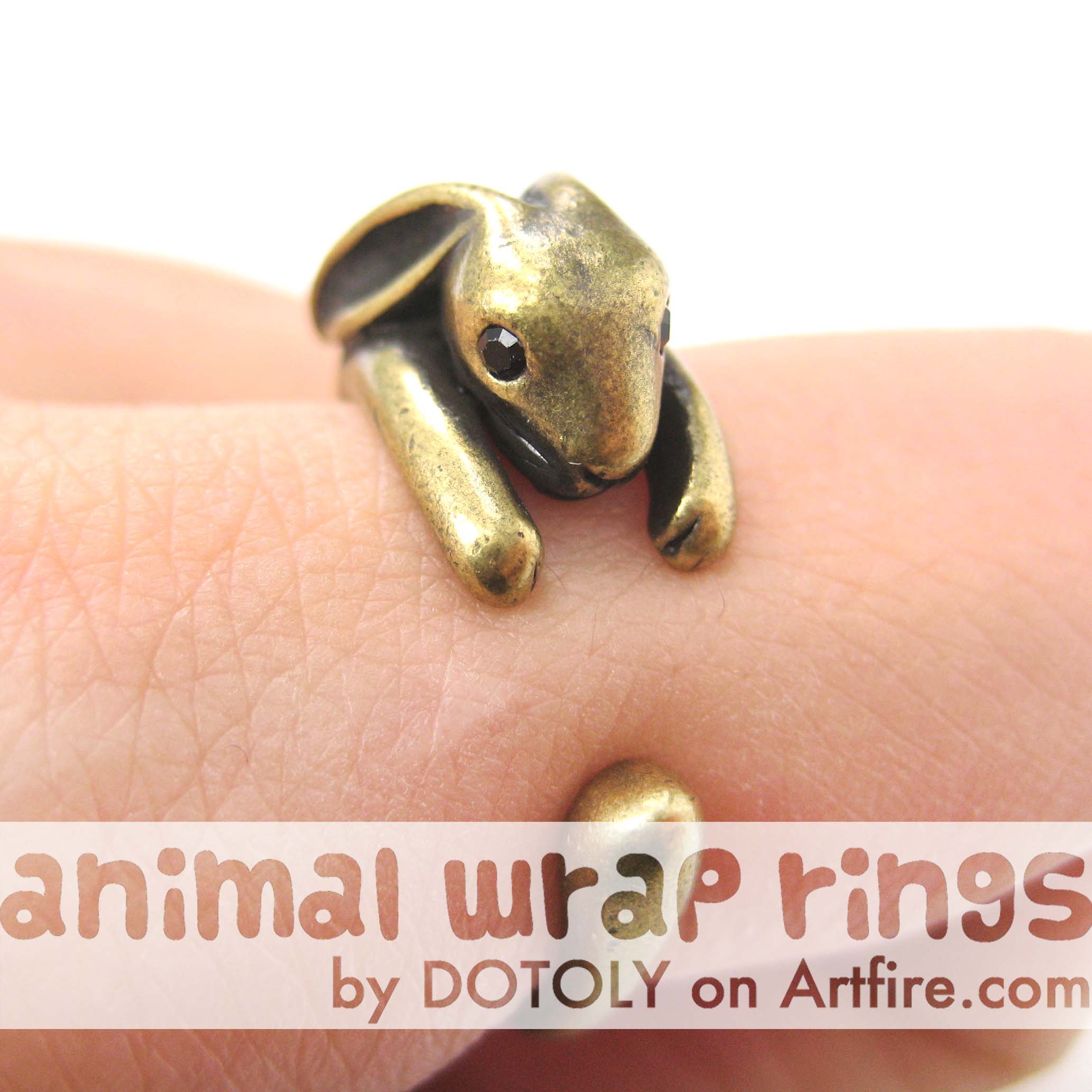 Bunny Rabbit Animal Wrap Around Hug Ring In Brass - Sizes 4 To 9 on Luulla